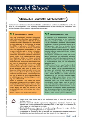 Sitzenbleiben - abschaffen oder beibehalten? - - ein Arbeitsblatt zur ...