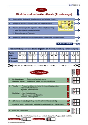 Direkter und indirekter Absatz (Absatzwege) - Test: Verlage der ...