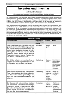 Inventur und Inventar - Unterrichtsentwurf: Verlage der Westermann Gruppe