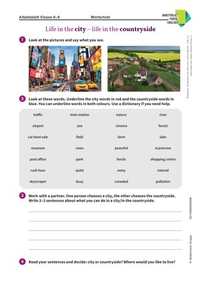 Life in the city - life in the countryside - Englisch-Arbeitsblatt zum ...