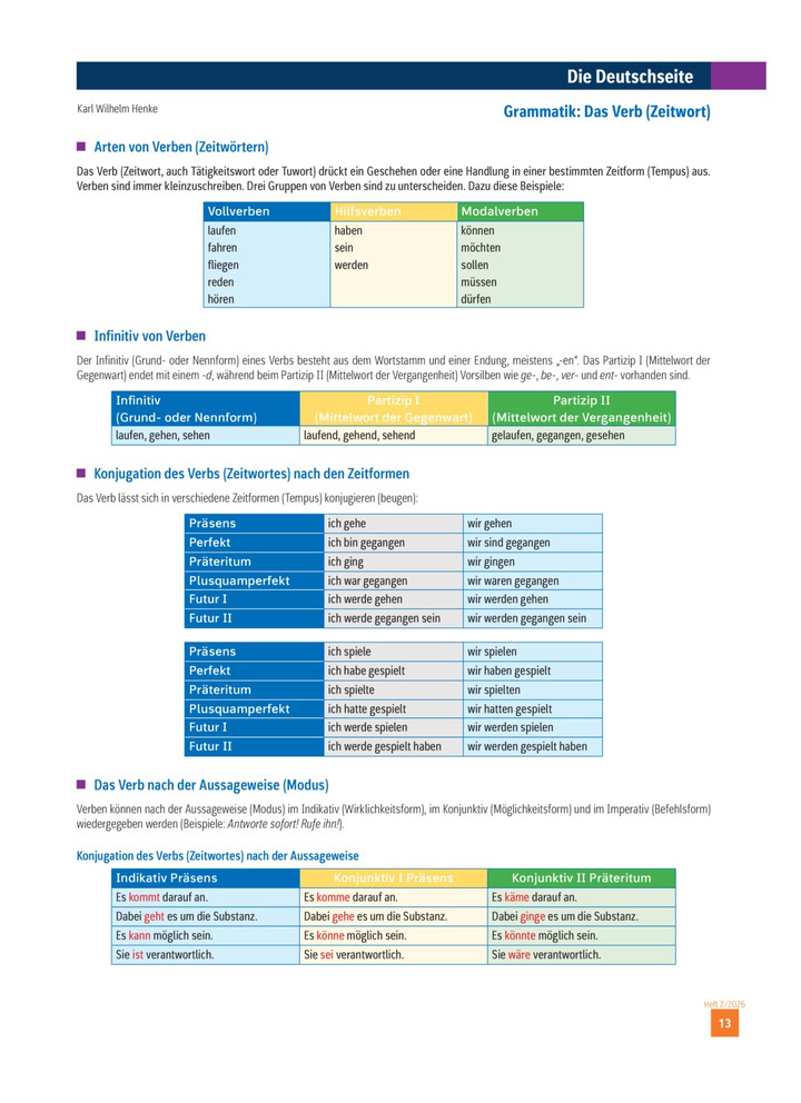 Grammatik_Das Verb (Zeitwort) - Ausgabe 2/2026 – Westermann